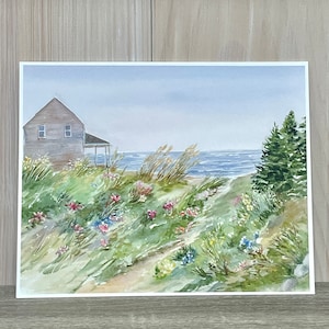 Cape Cod Cottage Watercolor Beach Art Print, Ocean Cottage Beach Wall ...