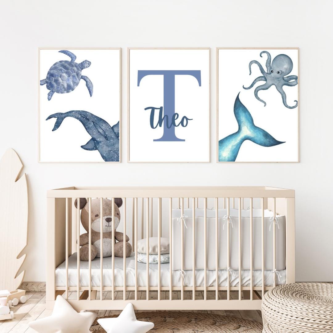Personalised Underwater Sea Creatures Wall Art Set of 3 | Custom ...