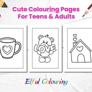Cute Love Theme Coloring Book | 50 Bold & Easy Colouring Pages - Etsy