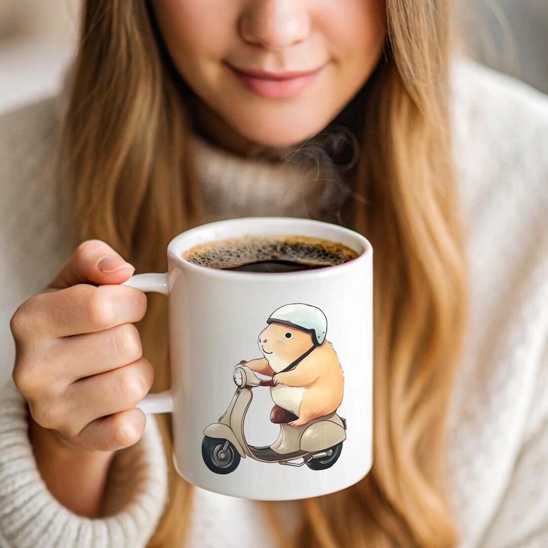 Guinea Pig Scooter Mug: Retro Animal Art Ceramic Cup - Etsy