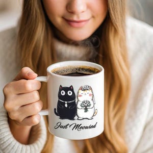 Ceramic Mug: Romantic Wedding Cats, Just Meowied, Bridal Cat Love for ...