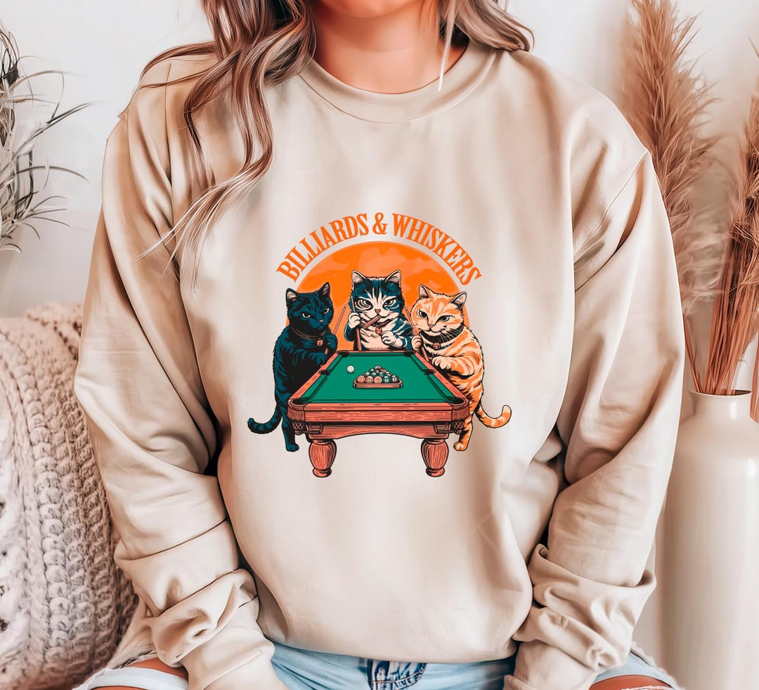 Vintage Billiard Shirt, Cats Playing Pool Sweatshirt, Pool Player ...