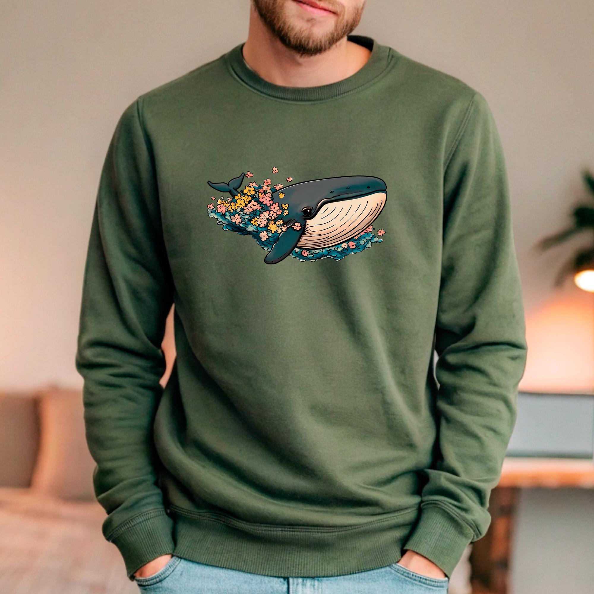 Blue Whale Flower Crewneck Sweatshirt, Whale Lover Gift, Nautical ...