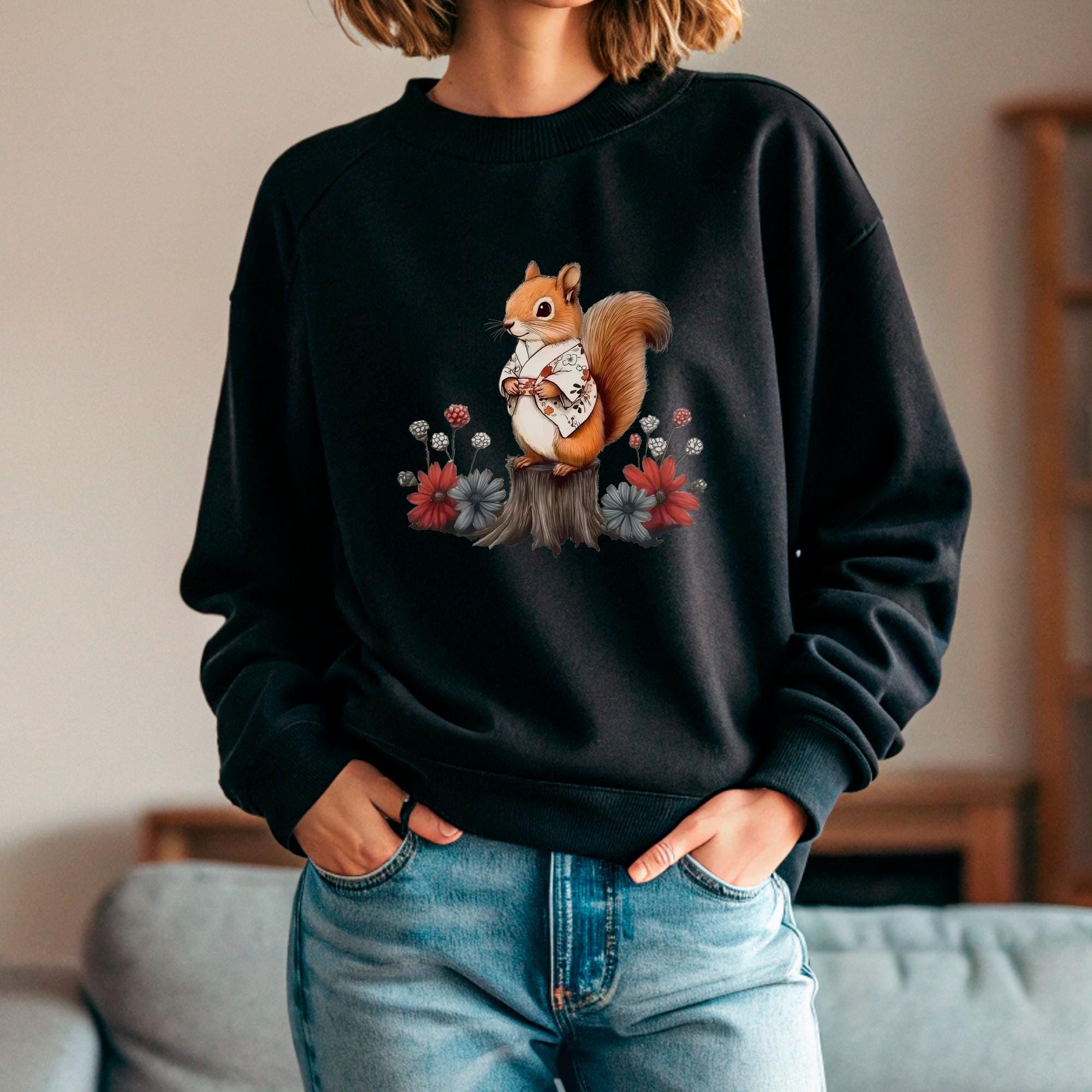 Squirrel With Kimono Sweatshirt | Vintage Animal Pullover, Japanese ...
