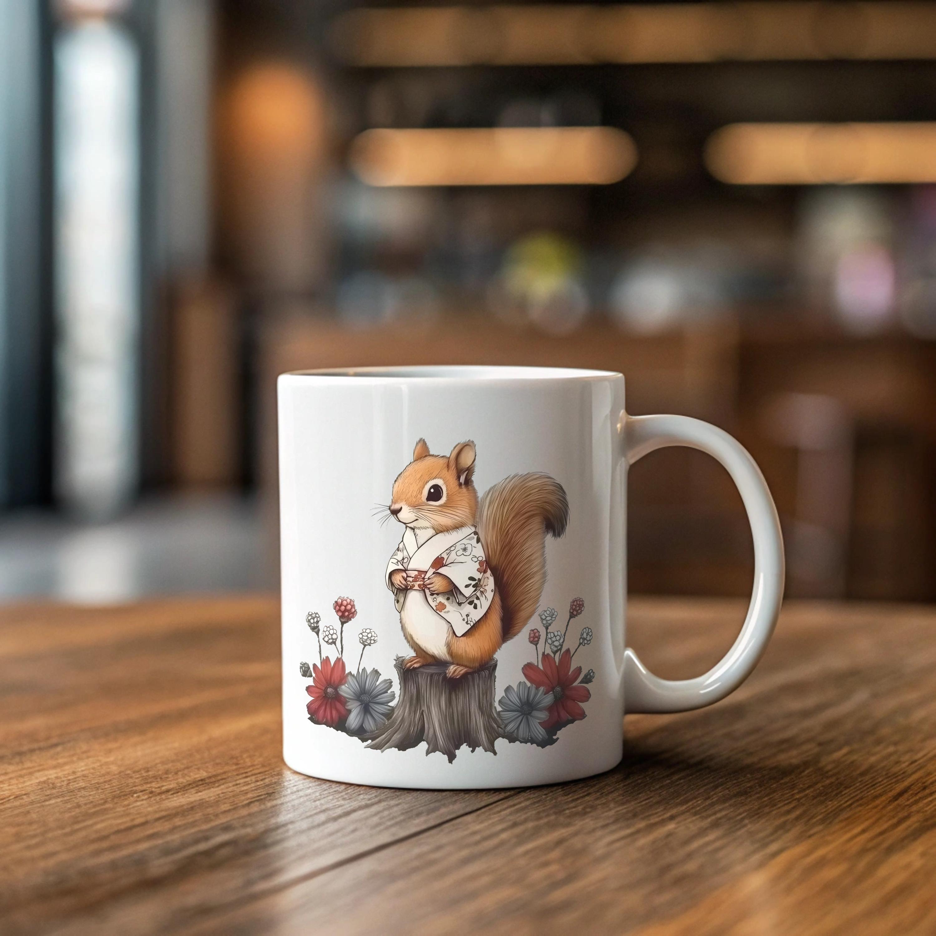 Squirrel With Kimono Ceramic Mug | Vintage Animal Floral Cup for Nature ...