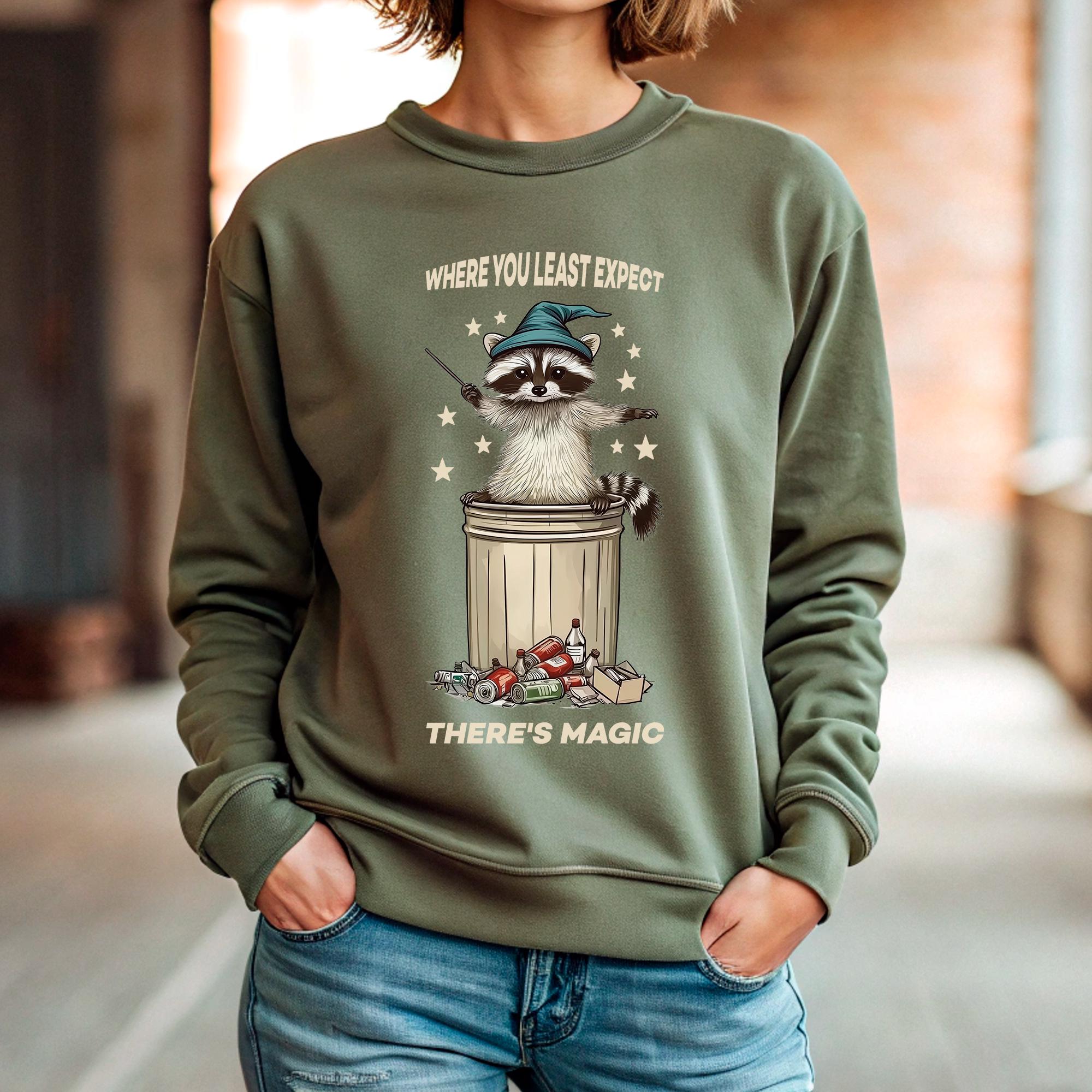 Magical Raccoon Vintage Sweatshirt, Enchanted Bin Crewneck Jumper, Cozy ...