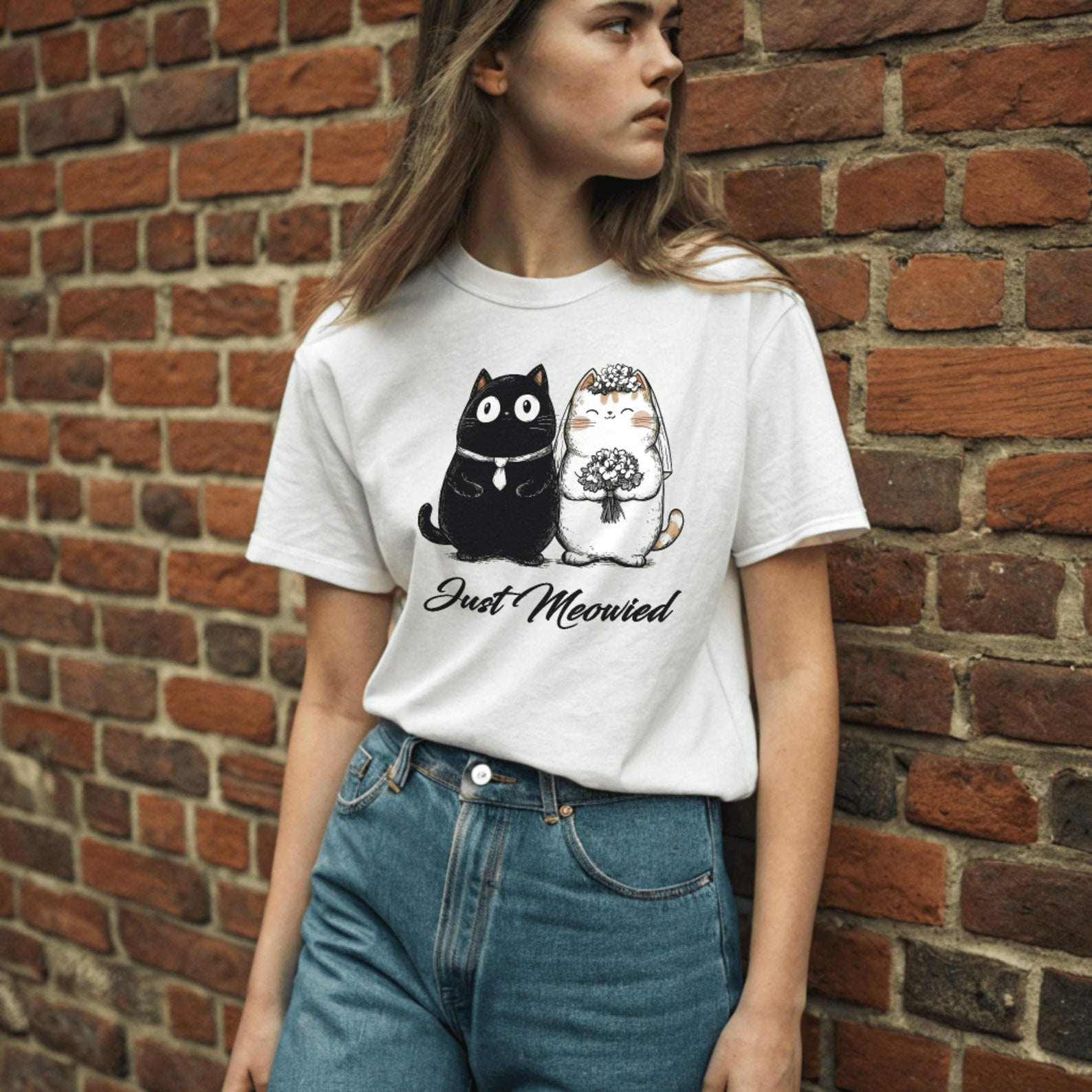 Romantic Wedding Cats Tee, Just Meowied T-shirt, Bridal Cat Love Shirt ...