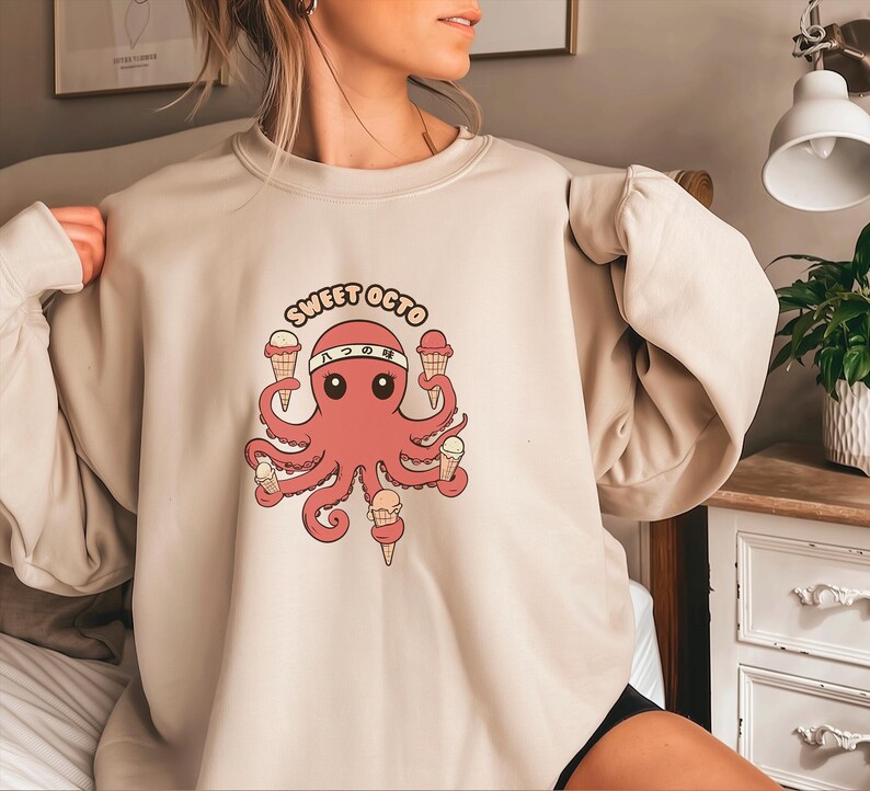 Octopus Sweatshirt: Vintage Flavored Ice Cream Crewneck, Nautical Sea ...