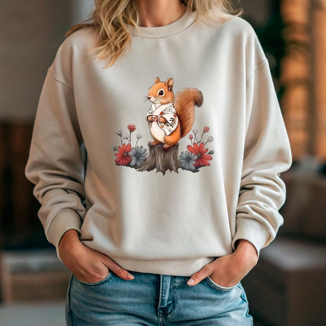Squirrel With Kimono Sweatshirt | Vintage Animal Pullover, Japanese ...