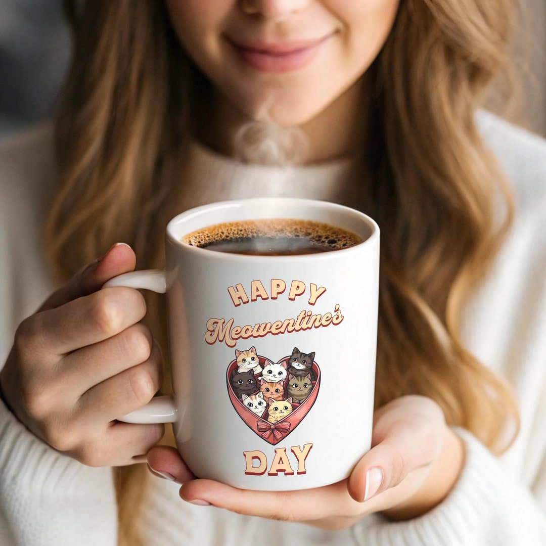 Meowentines Day Kittens Ceramic Mug | Cute Valentine's Day Cat Cup ...
