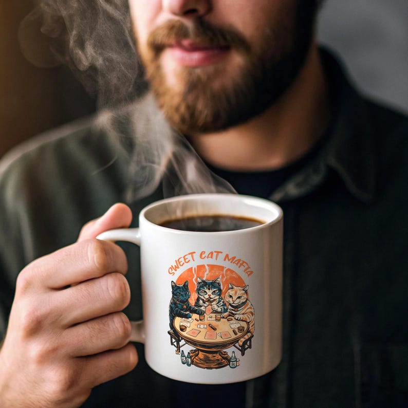 Mafia Cats Retro Poker Crewneck MUG, Funny Animal MUG Gift, Gambling ...