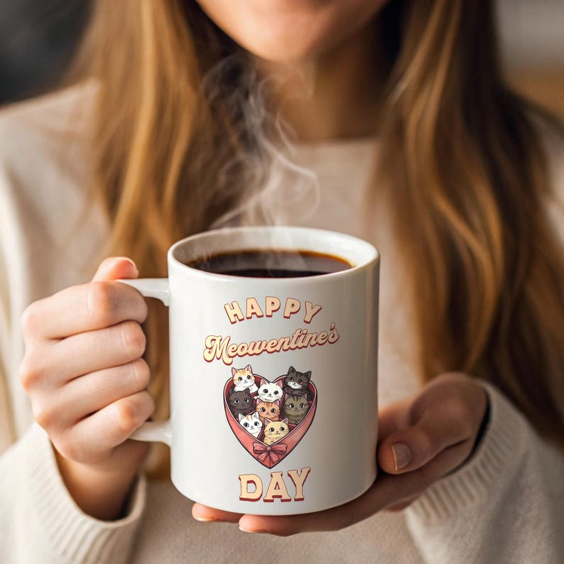 Meowentines Day Kittens Ceramic Mug | Cute Valentine's Day Cat Cup ...