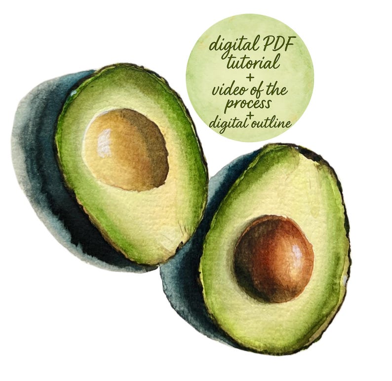 Avocado Watercolor Tutorial – PDF Guide + Video Process + Digital ...