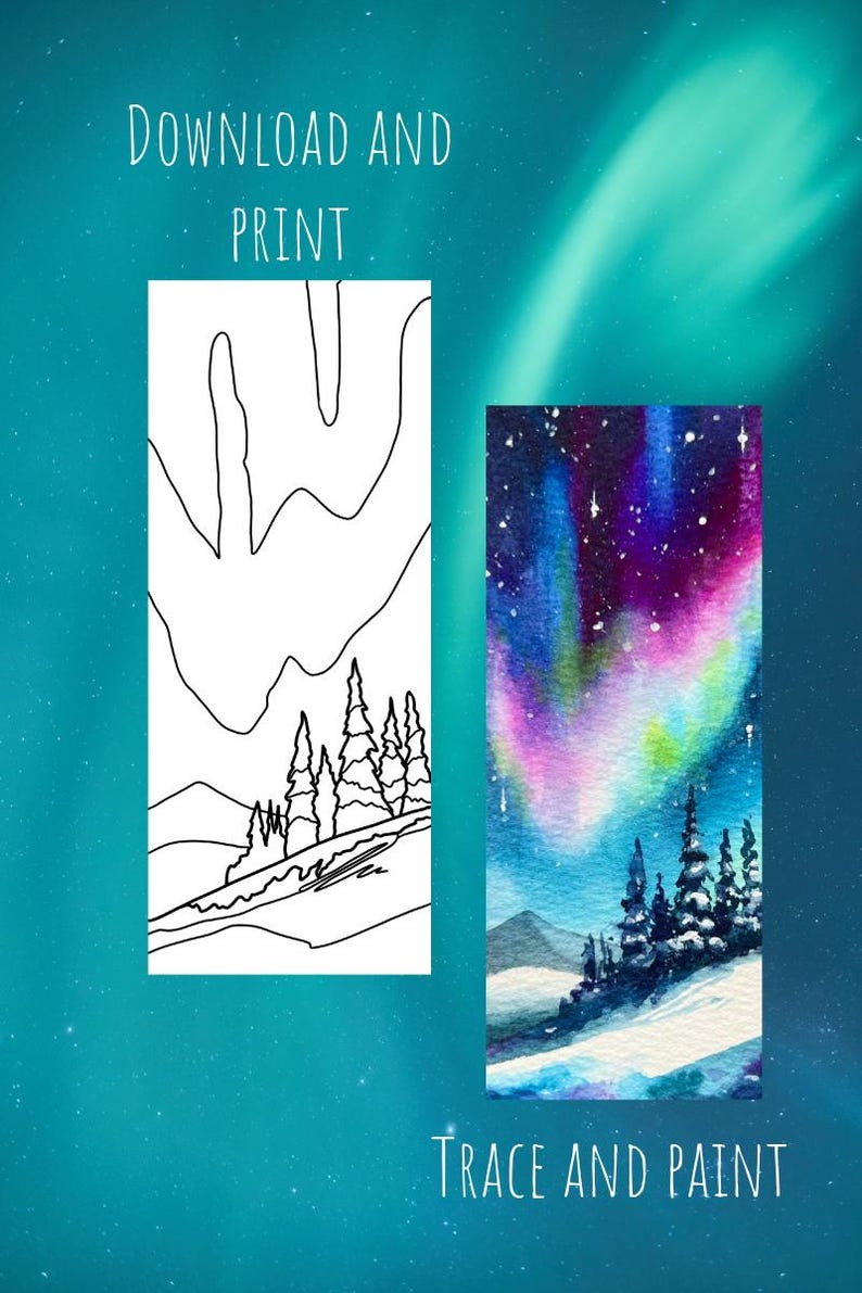 Northern Lights Drawing Outline PDF Digital Download for Coloring or ...