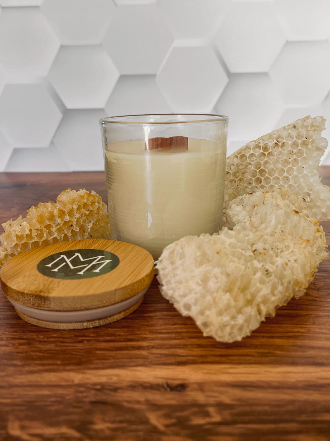 Pure Beeswax Glass Container Wooden Wick Candle With Bamboo Lid - Etsy