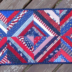 American Patriotic Red White and Blue Scrappy Striped Quilted Pieced ...