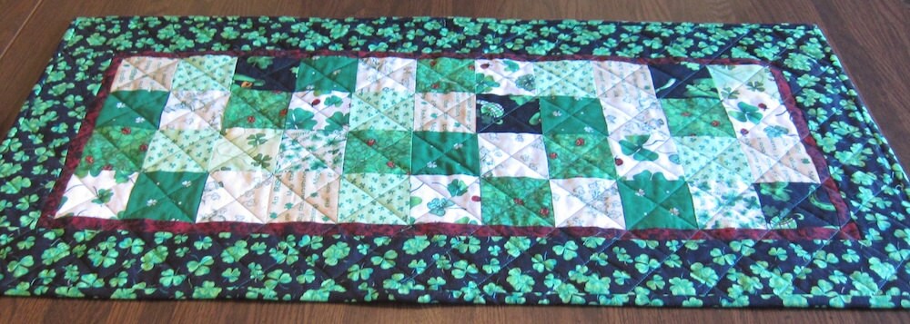 St. Patrick's Day Patchwork Table Runner, Shamrock Table Runner ...