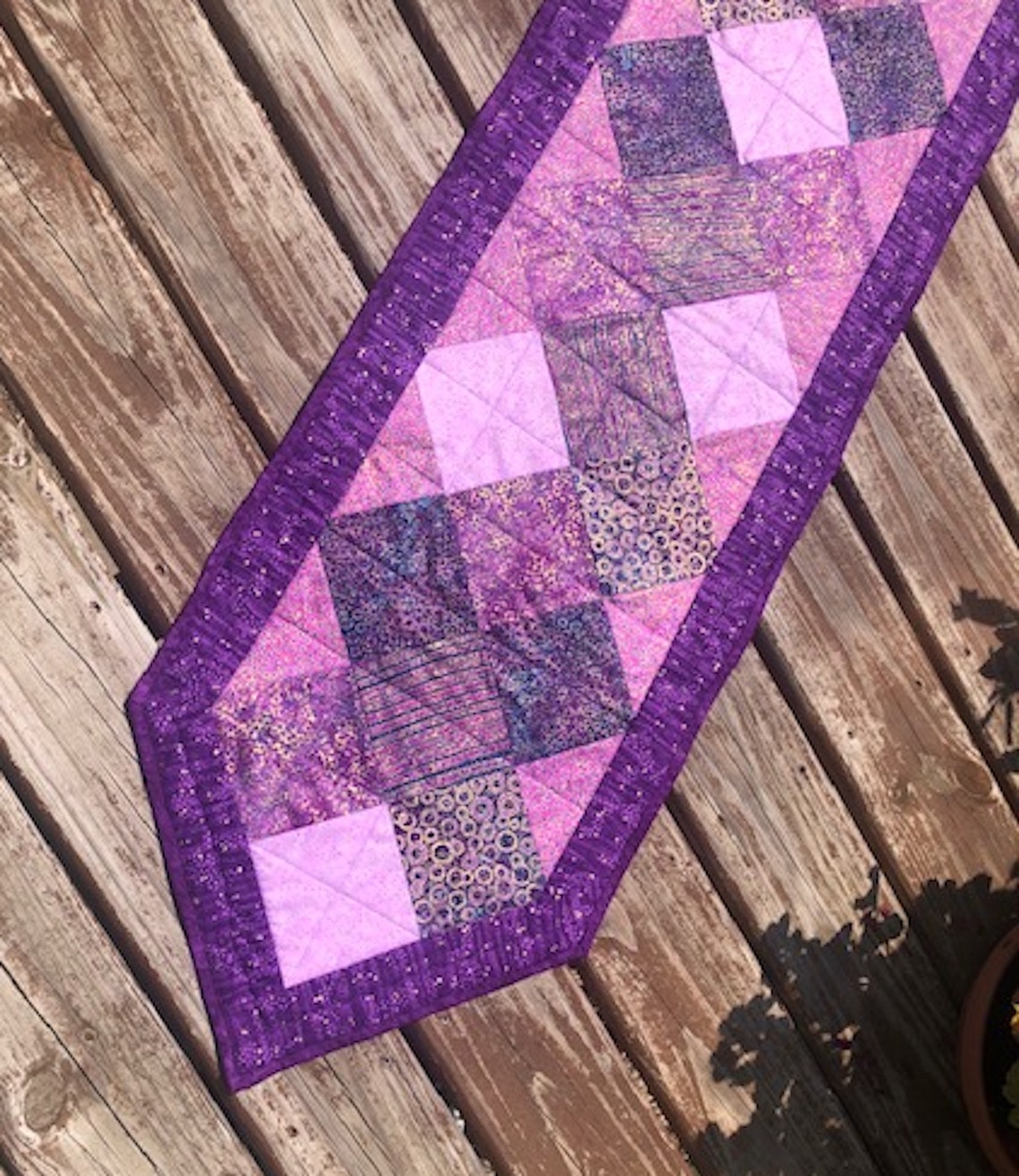 Shimmering Quilted Table Runner in Purple and Pinks With Gold - Etsy