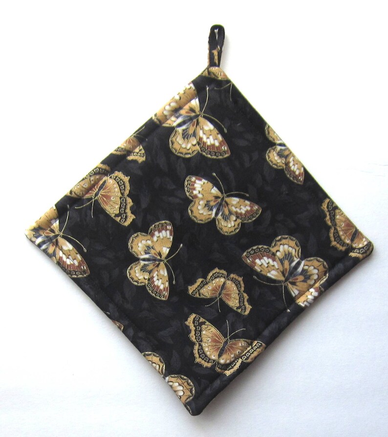 Gold Metallic Butterflies on Black Pot Holders Set of Two Quiltsy ...