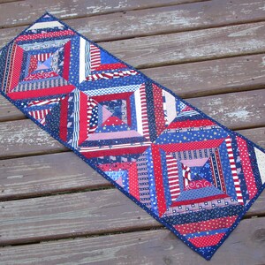 American Patriotic Red White and Blue Scrappy Striped Quilted Pieced ...