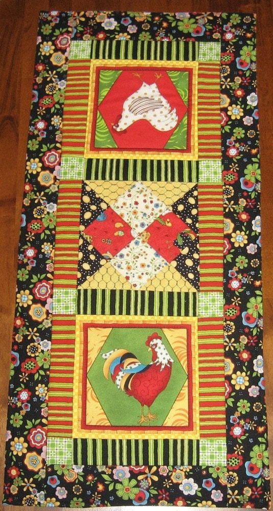 Fanciful Chicken Pieced Quilted Table Runner Quiltsy Handmade - Etsy ...