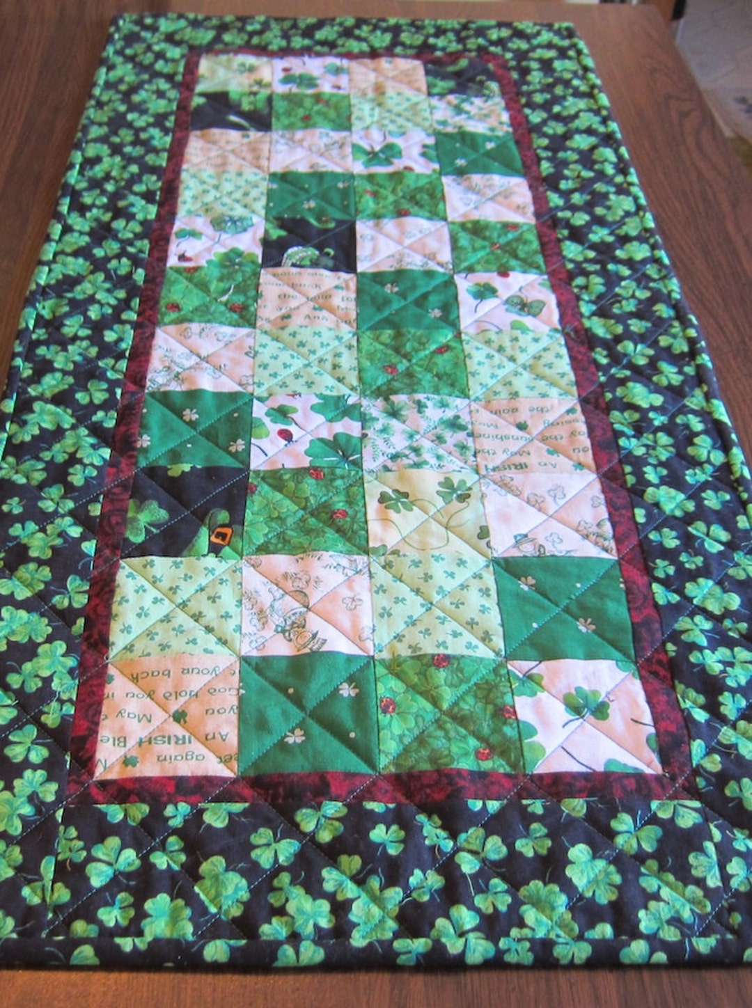 St. Patrick's Day Patchwork Table Runner, Shamrock Table Runner, Quilted Spring Table Runner ...