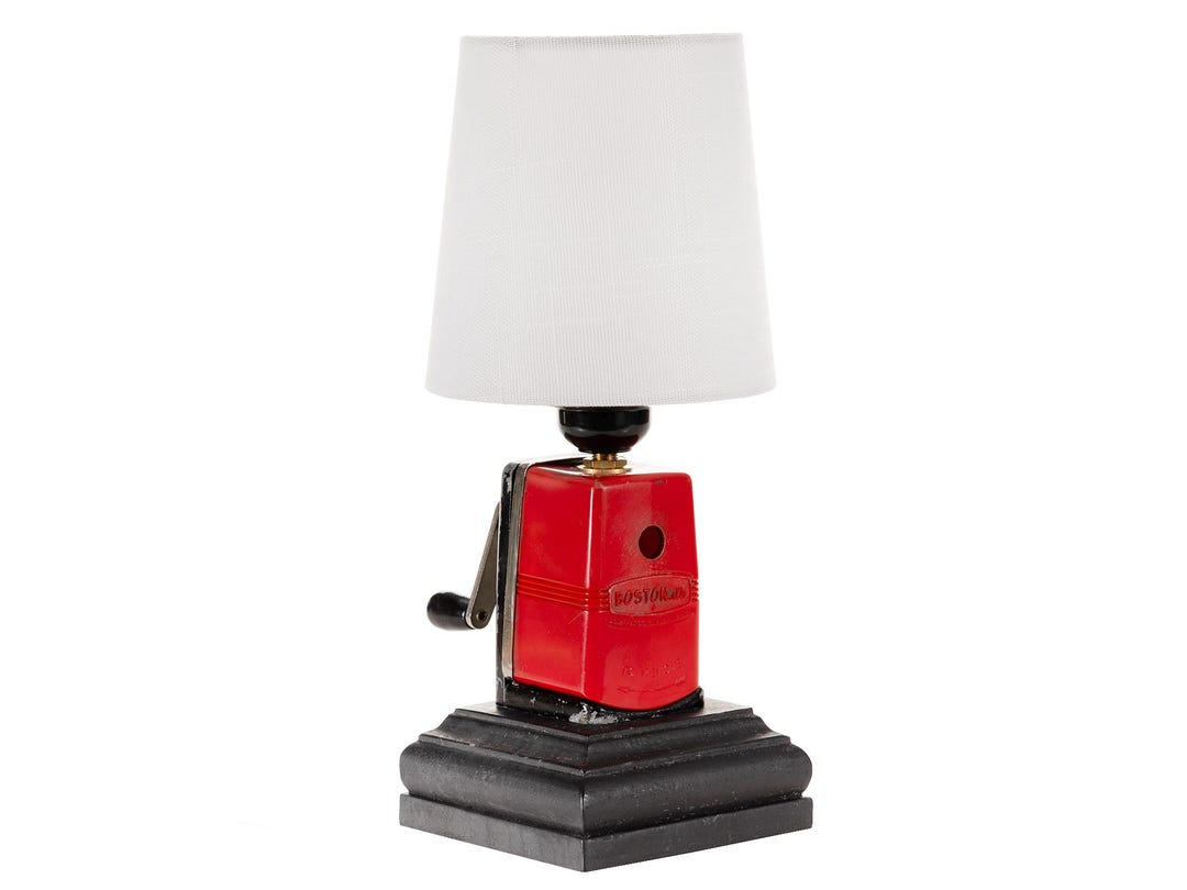 Unique Lamp Upcycled From Vintage Red Pencil Sharpener With New Fabric ...