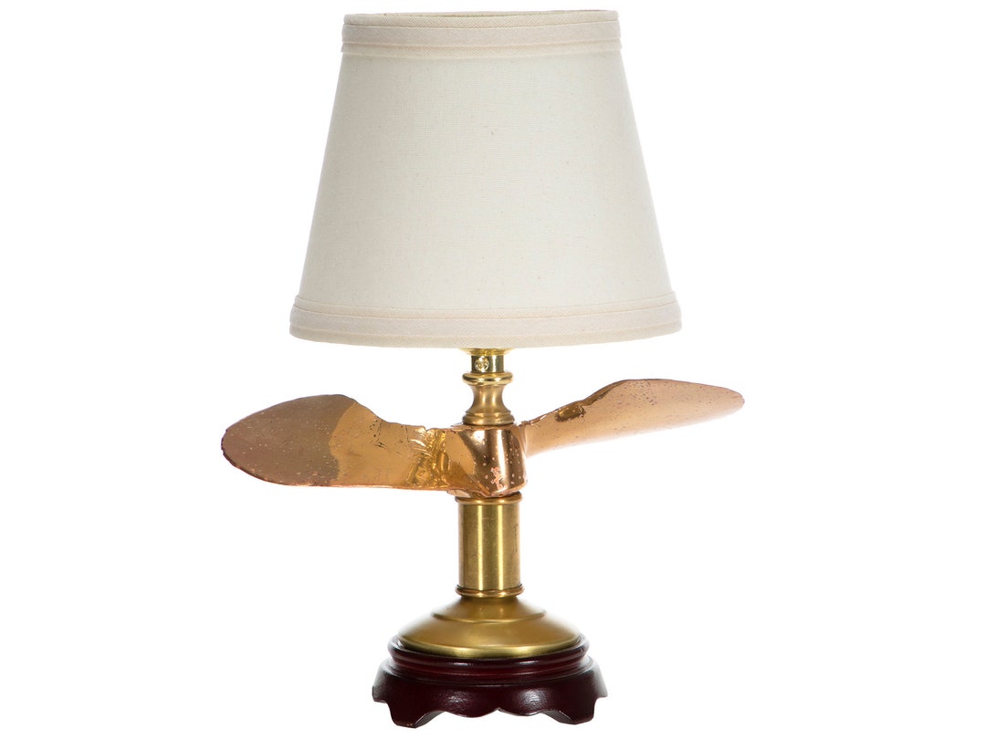 Vintage Solid Brass Boat Propeller Lamp With Large New Fabric Lampshade ...
