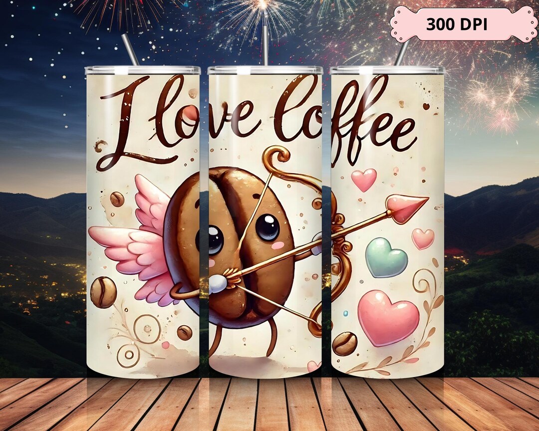 Cute Coffe Bean Cupid Tumbler Wrap Png, Coffee Love Hearts 20 Oz Decal ...
