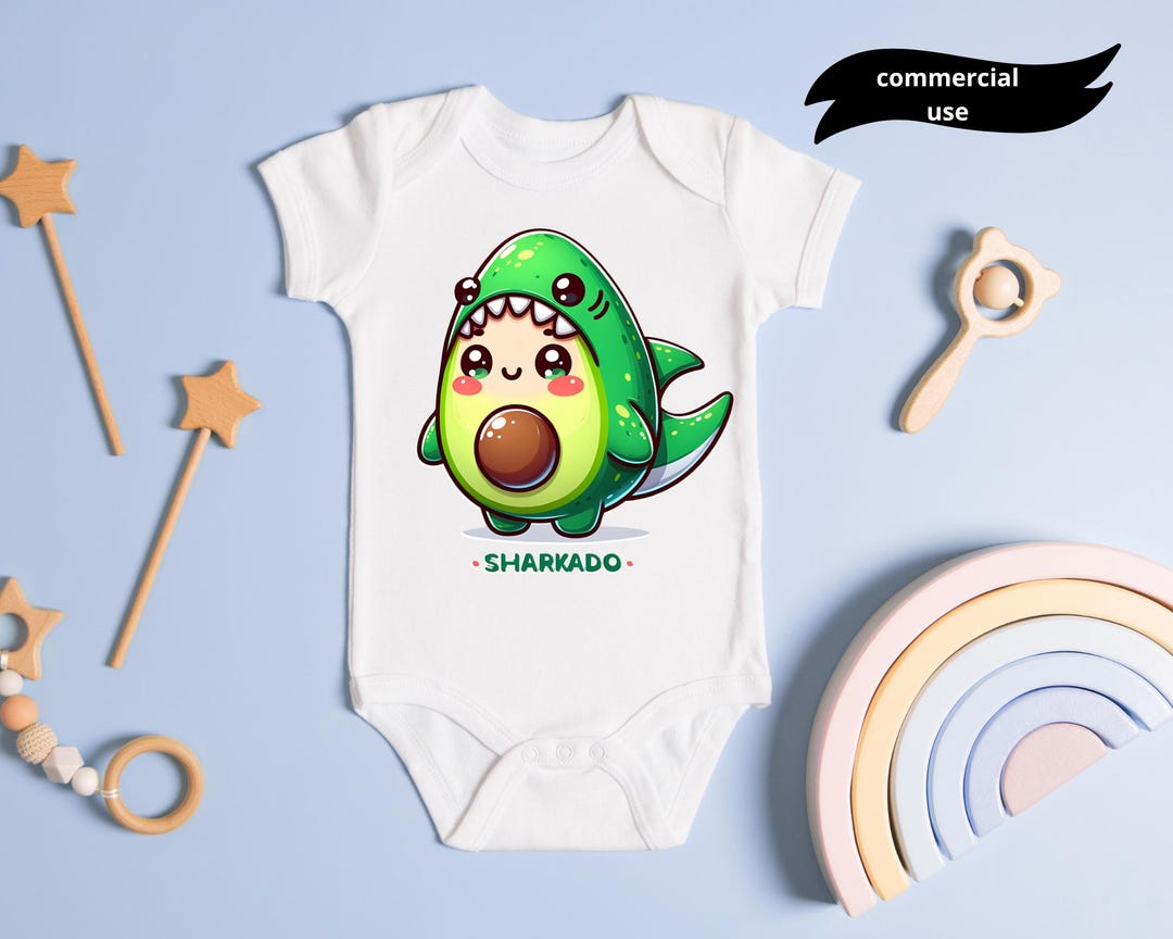 Cute Avocado Baby Shark Clipart , Kawaii Shark PNG Design, Nursery ...