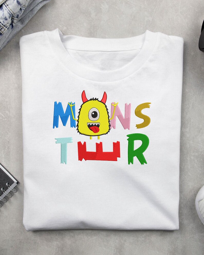 MONSTER Embroidery Design | One-eye Monster Typography | Colorful Kids ...