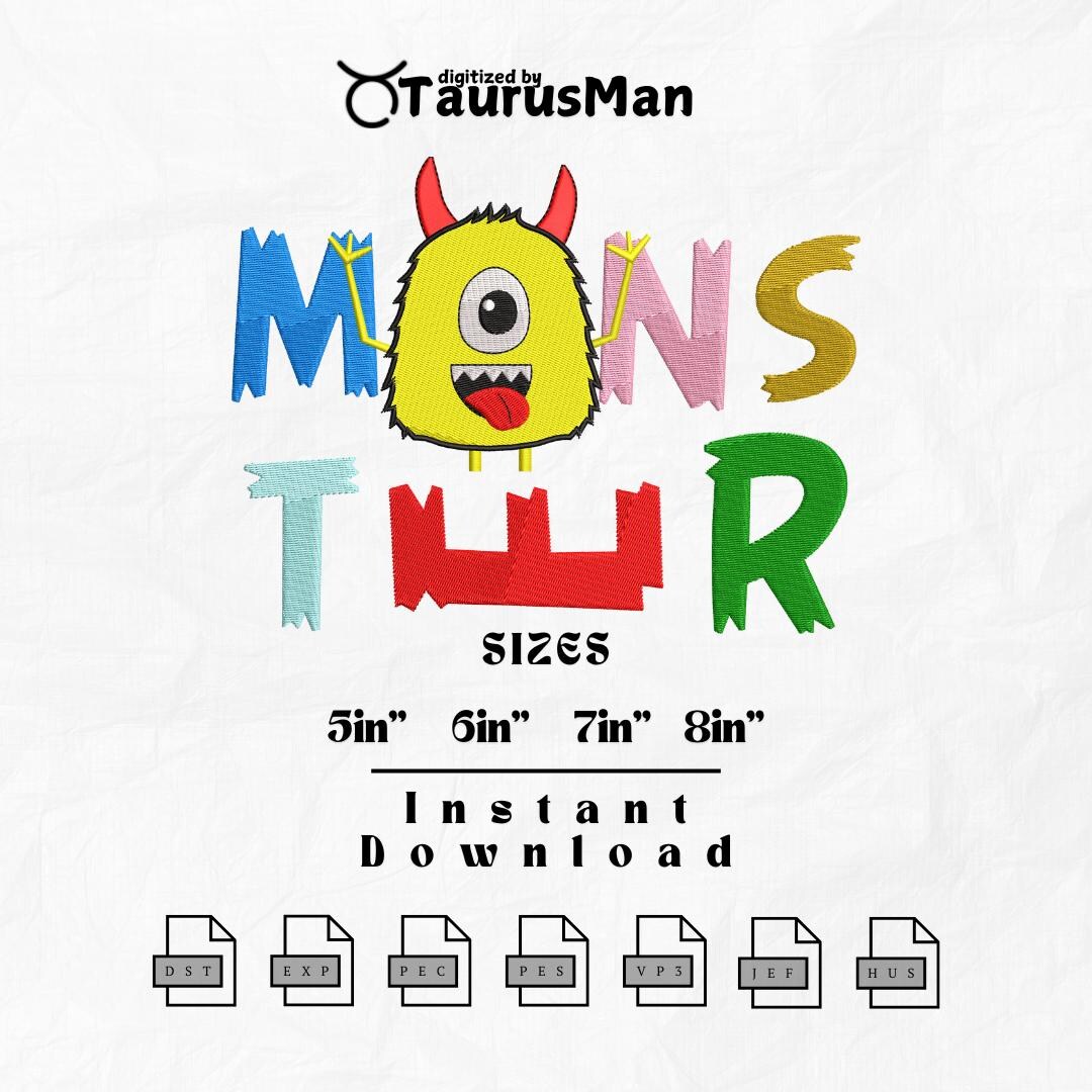 MONSTER Embroidery Design | One-eye Monster Typography | Colorful Kids ...