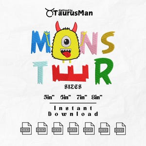 MONSTER Embroidery Design | One-eye Monster Typography | Colorful Kids ...