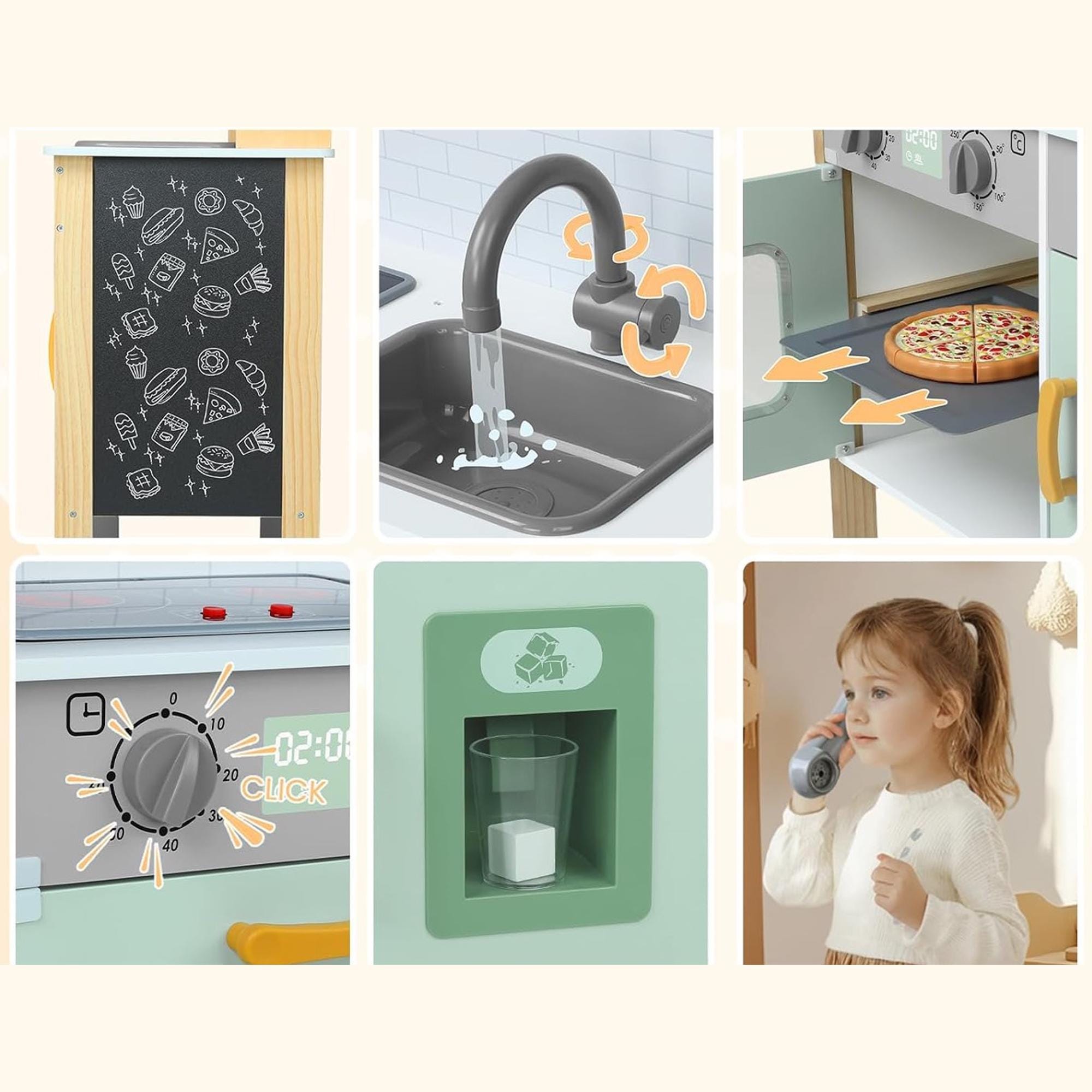 Wooden Play Kitchen Set for Kids and Toddlers With Lights & Sounds ...