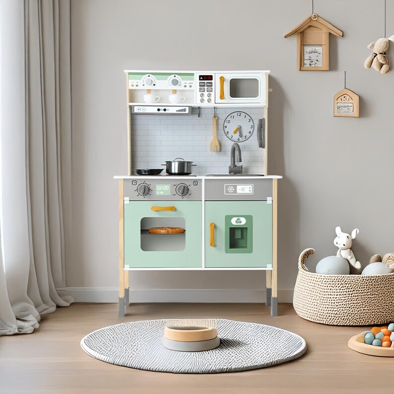 Wooden Play Kitchen Set for Kids and Toddlers With Lights & Sounds ...