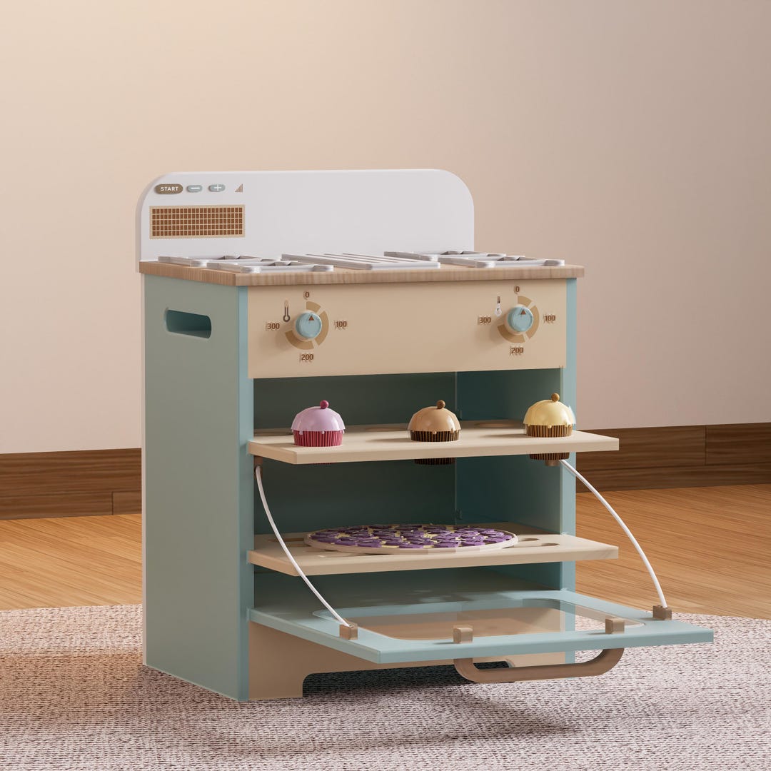 Wooden Kids Oven With Accessories - Montessori Play Oven, Wooden Play ...