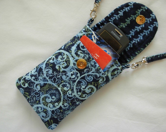 Cell Phone Gadget Case Detachable Neck Strap Quilted Blue Navy - Etsy