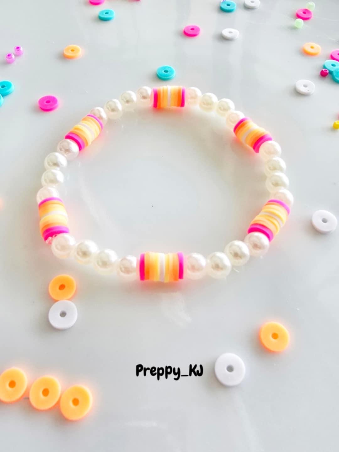 Preppy Sunset Handmade Cute Clay Bead and Pearl Bracelet - Etsy
