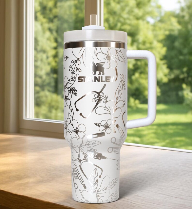 Personalized Floral Nurse 40oz Tumbler Laser Engraved, Custom for ...