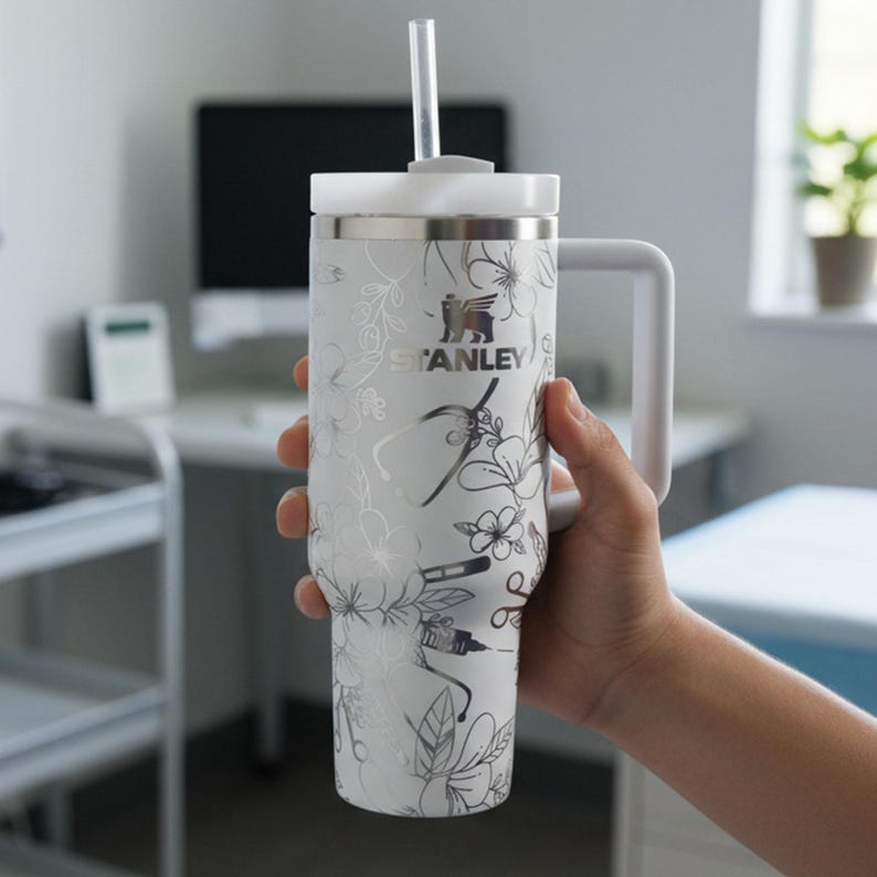 Personalized Floral Nurse 40oz Tumbler Laser Engraved, Custom for ...