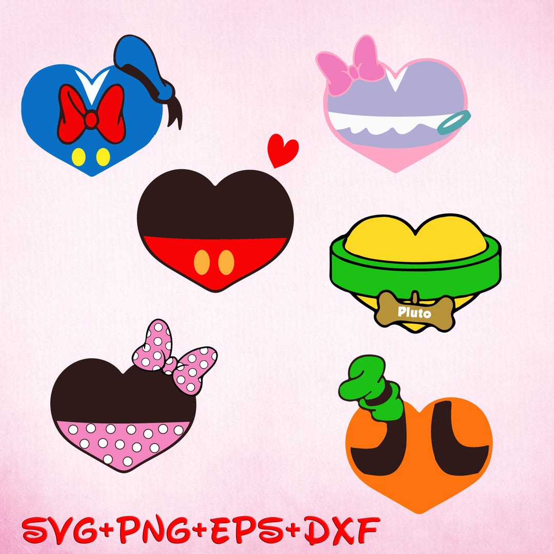 Mickey and Friends Heart SVG, Minnie Svg, Pluto Svg, Donald Duck Svg, Daisy Duck Svg, Goofy Svg ...