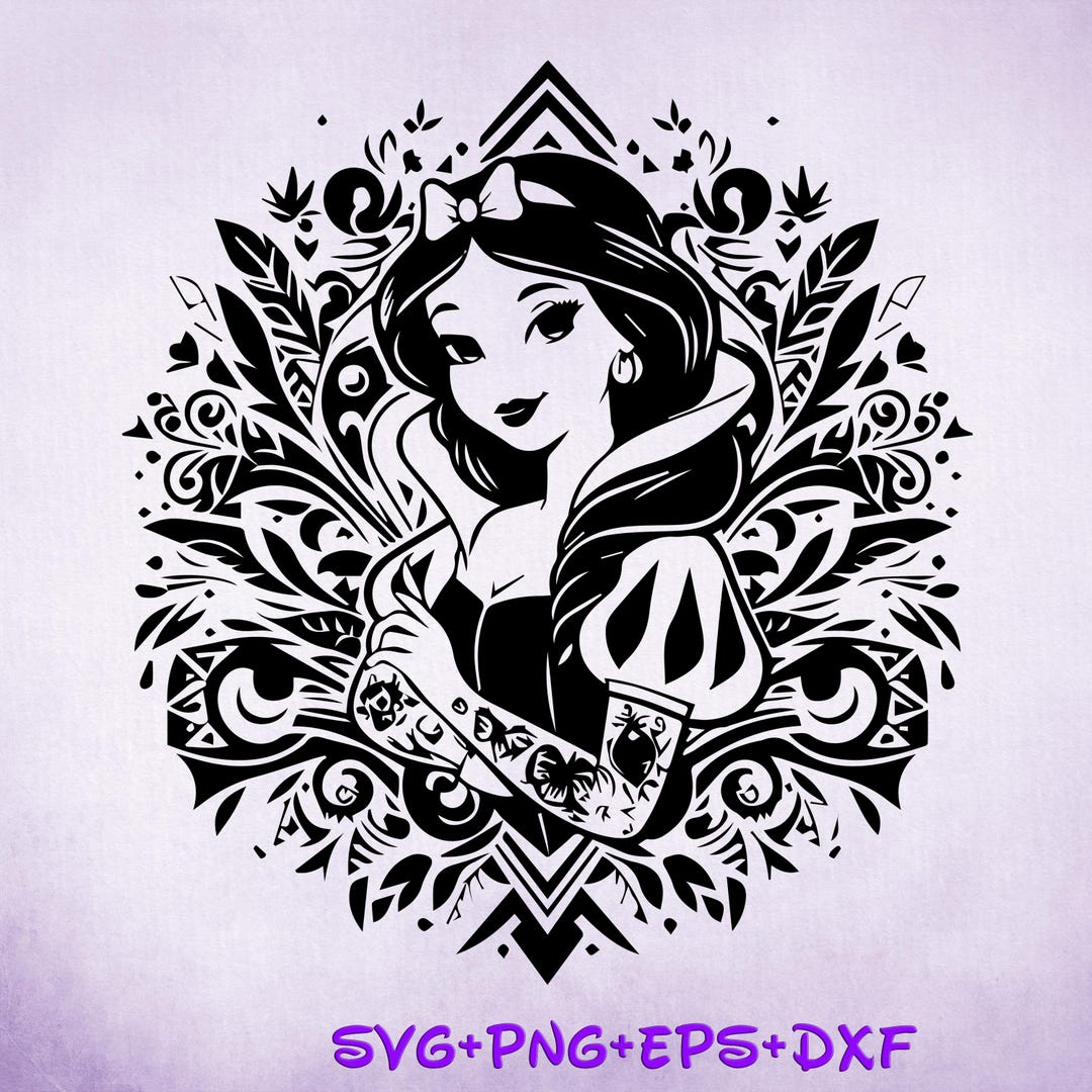 Snow White Mandala Princess SVG, Snow White Enchanted Stained Glass ...