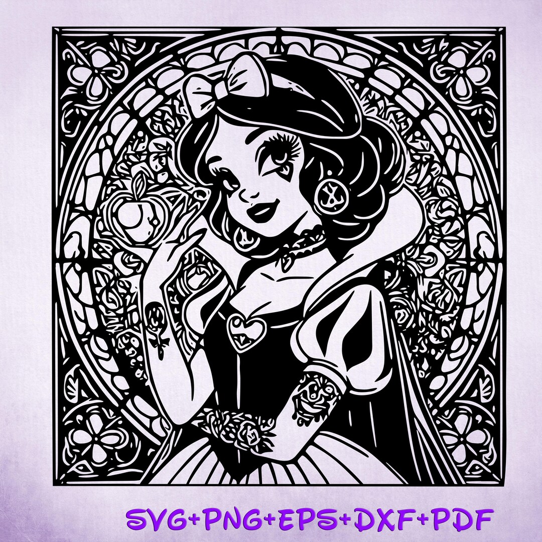 Snow White Mandala Princess SVG, Snow White Enchanted Stained Glass ...