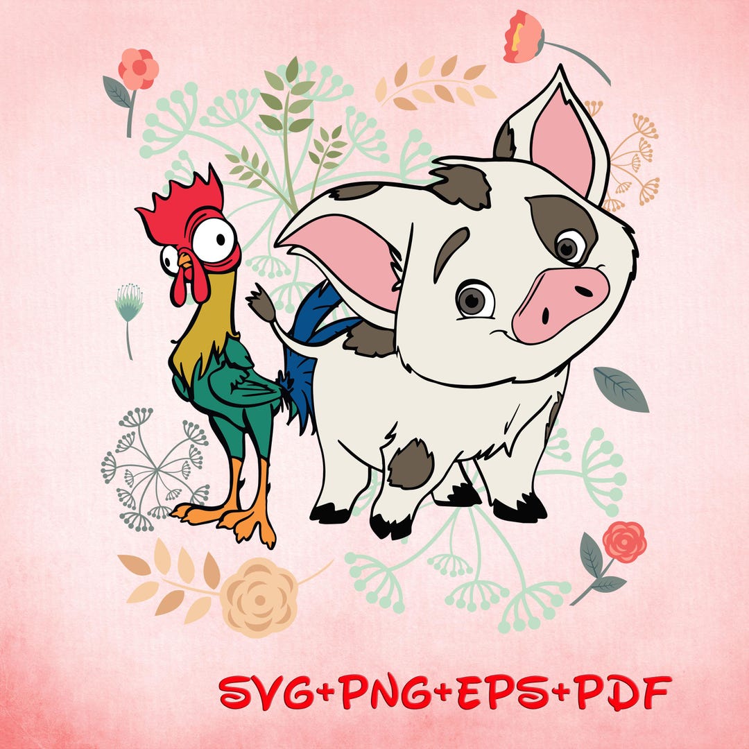 Floral Pua and Heihei SVG PNG, Moana Christmas Svg, Moana 2 Png, Moana ...