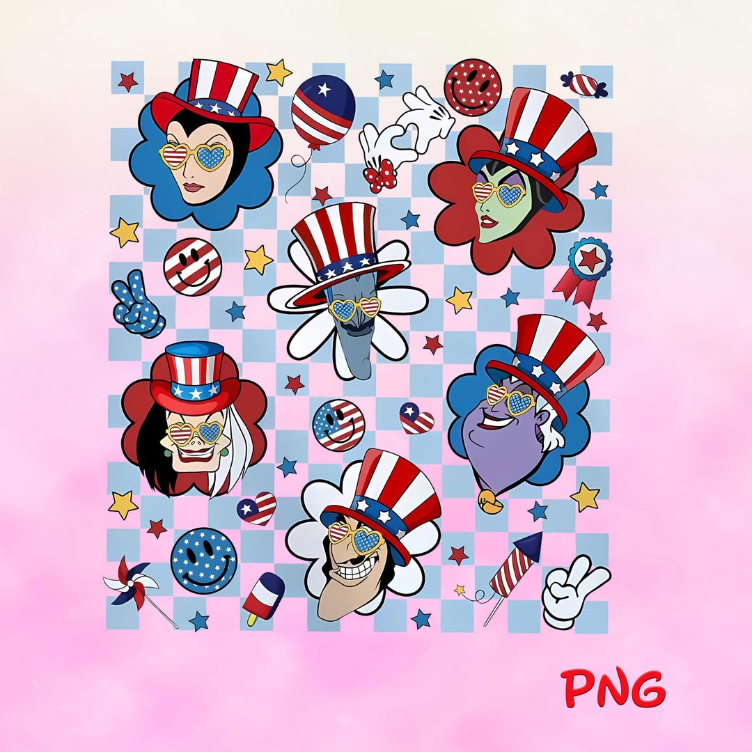 Villains Ursula Cruella Evil Queen 4th July PNG, Independence Day Png ...