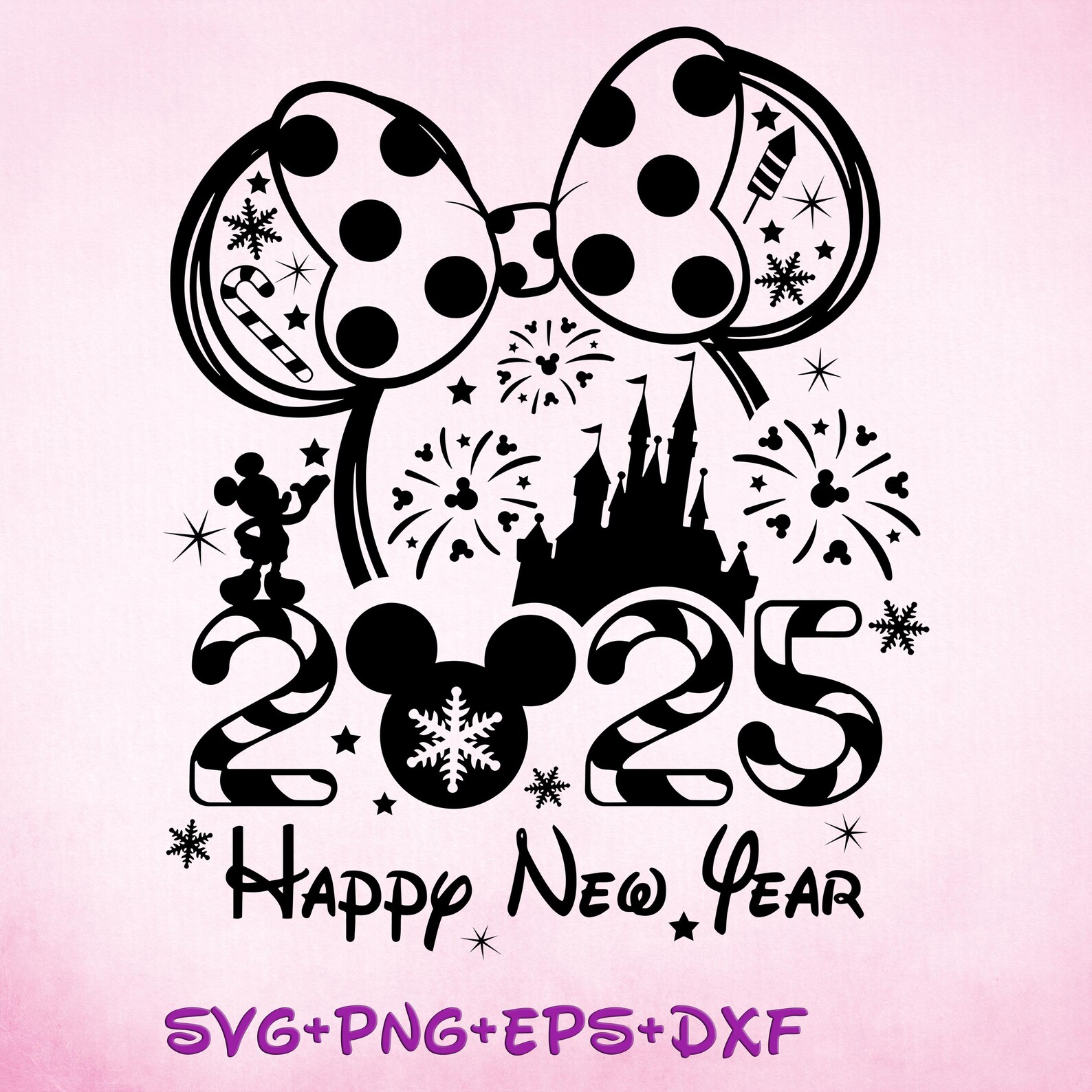 Minnie Mouse 2025 SVG Mickey Minnie Mouse Feliz Año Nuevo Castillo ...