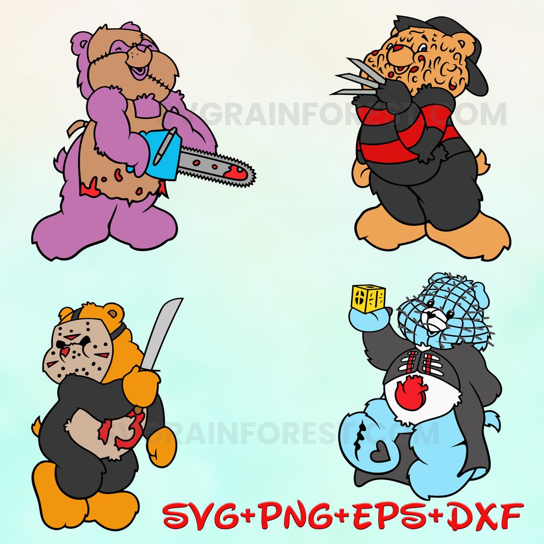 Scary Scare Bears Bundle SVG PNG Bundle, Jason, Freddy Krueger, Saw, Ghostface Vector , SVG for ...