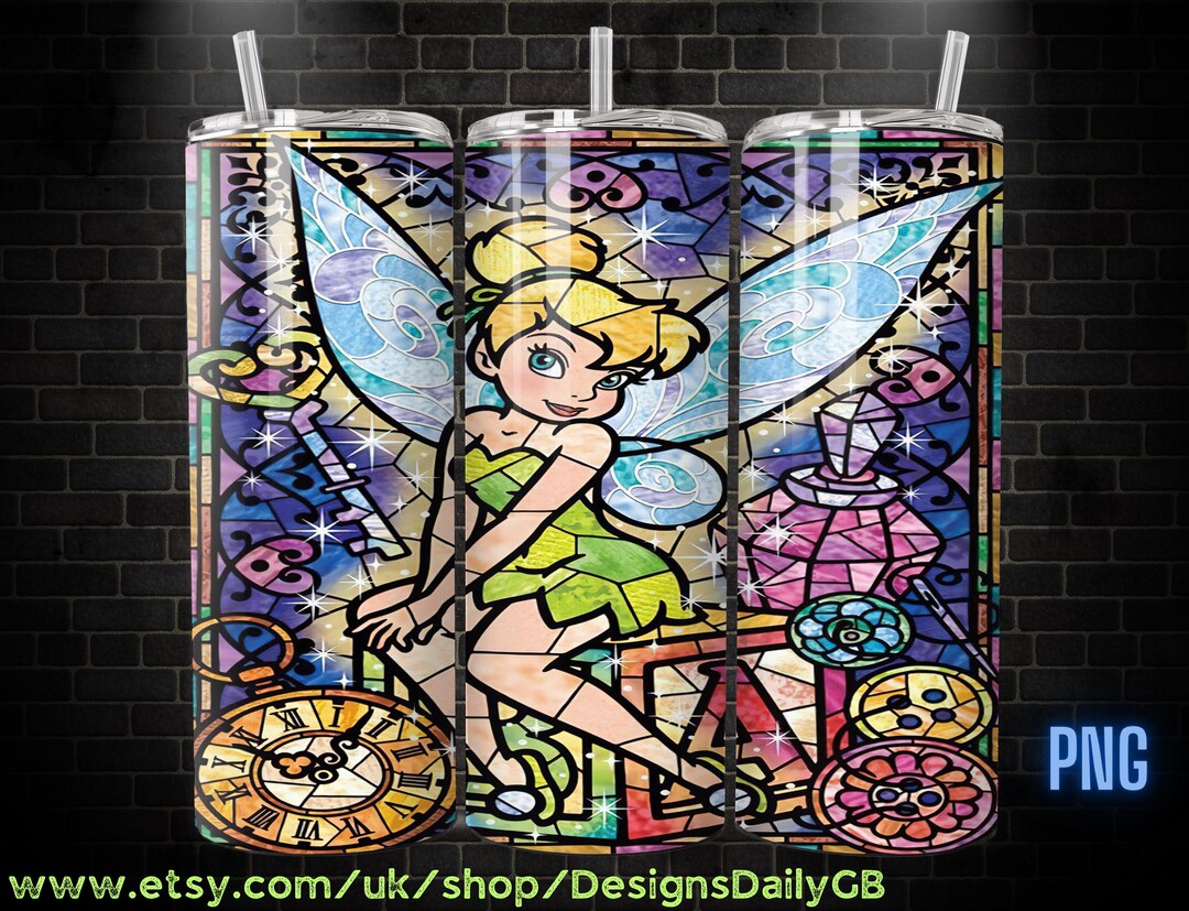 Tinkerbell Stained Glass 20oz Skinny Tumbler Template PNG, Peter Pan ...