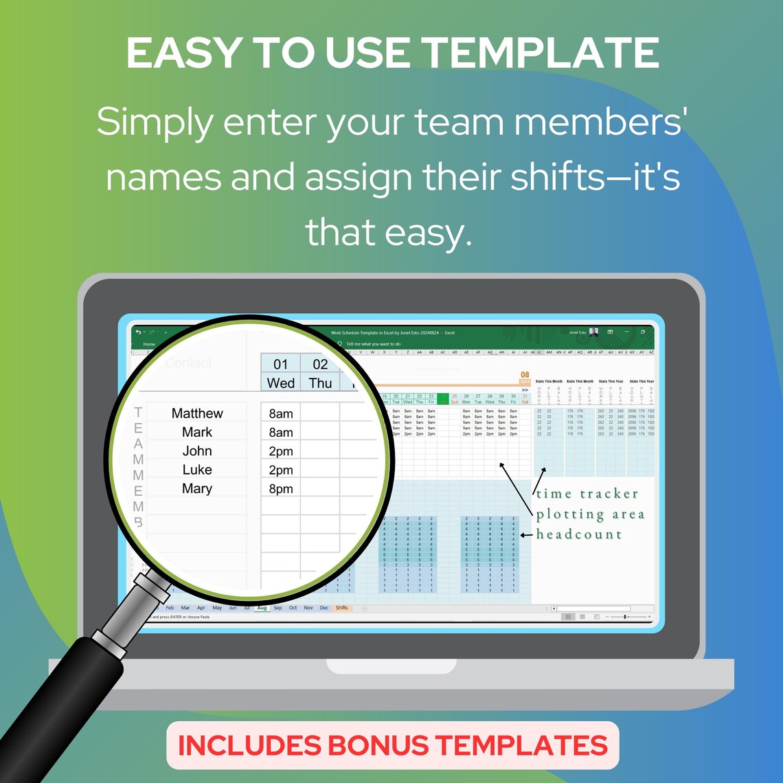 2025 Employee Shift Schedule Excel Template With Hourly Staff & Time ...