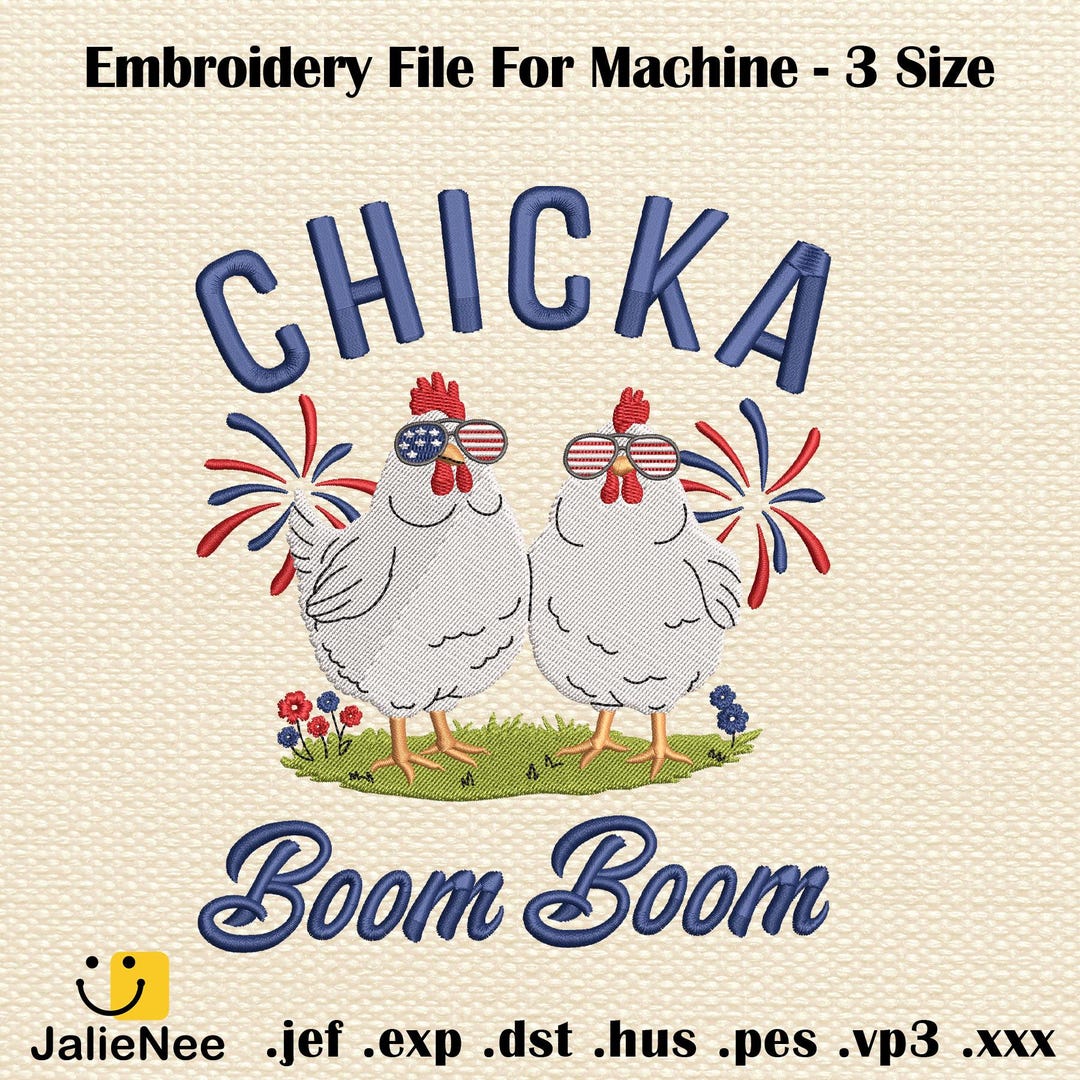 Chicka Boom Boom Embroidery Design, Funny Patriotic Chick Embroidery ...
